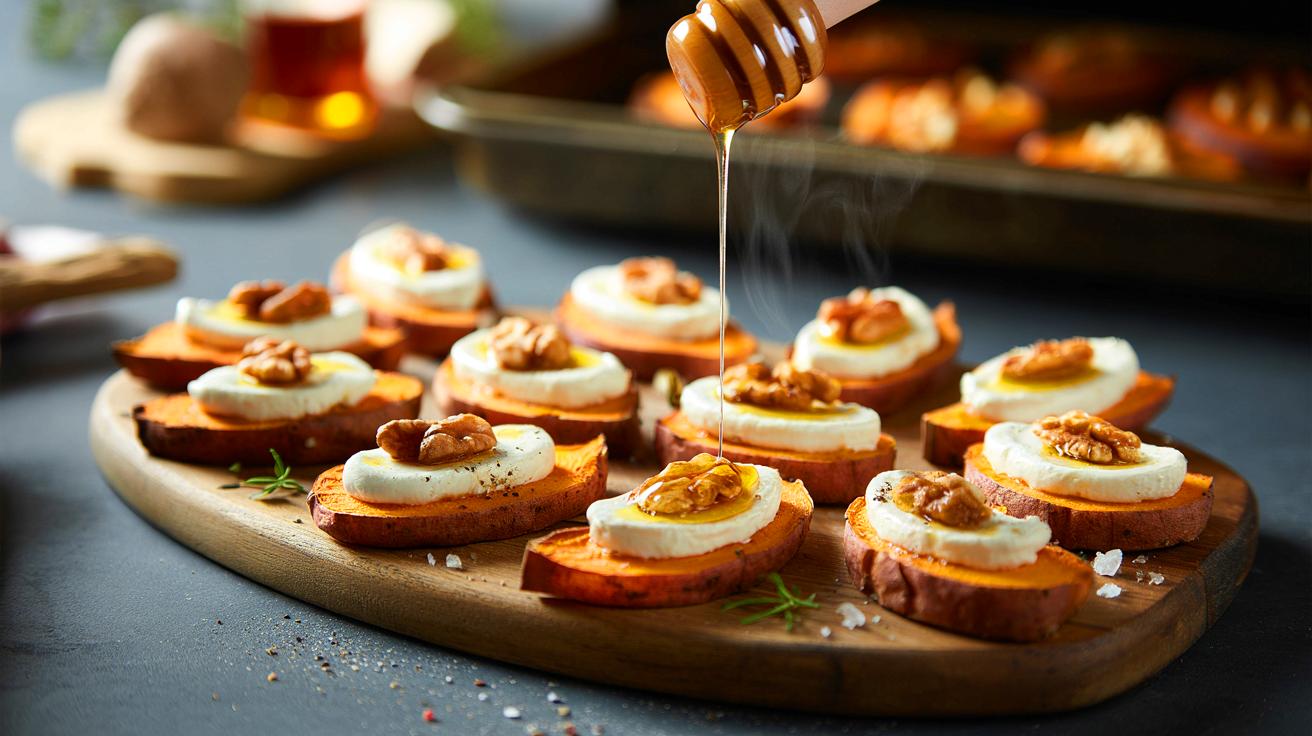 Voici la recette des toasts d’automne à la patate douce rôtie et chèvre ...